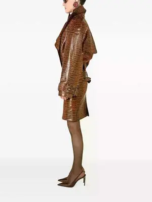 ROWEN ROSE Croco-effect Signature Short Trench Coat