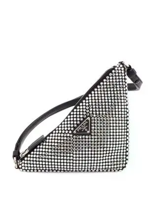 Prada Triangle Top Handle Pouch Bag Crystal Embellished Satin Mini Satchel