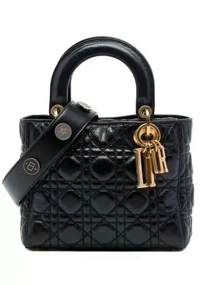 Dior 2018 Small Crinkled Patent Cannage My Abcdior Lady Satchel - Black