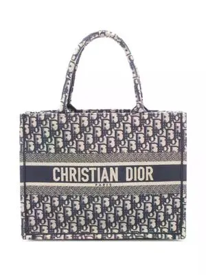 Dior 2015-2026 Medium Oblique Embroidered Canvas Book Tote Bag - Blue