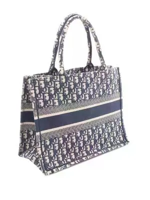 Dior 2015-2026 Medium Oblique Embroidered Canvas Book Tote Bag - Blue