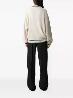GAELLE PARIS Logo-embroidered Crew-neck Sweater - Neutrals