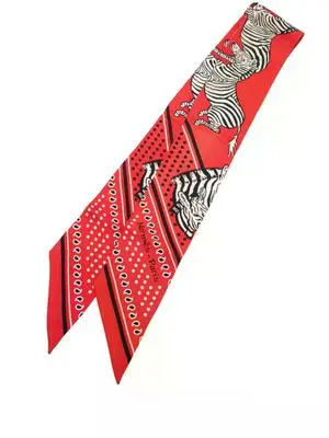 Hermès 2015-2026 Les Zebres Silk Twilly Scarf Scarves - Red