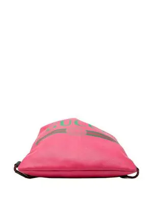 Gucci 2000-2015 Grained Calfskin Web Logo Drawstring Backpack
