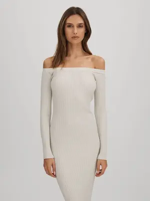 Good American Ribbed Off The Shoulder Maxi Dress - White