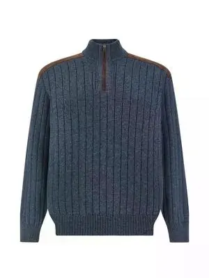 Paul & Shark Suede-panelled Half-zip Sweater - Blue
