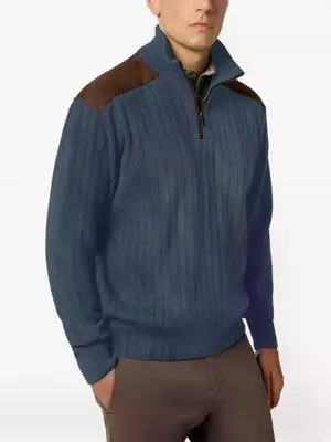 Paul & Shark Suede-panelled Half-zip Sweater