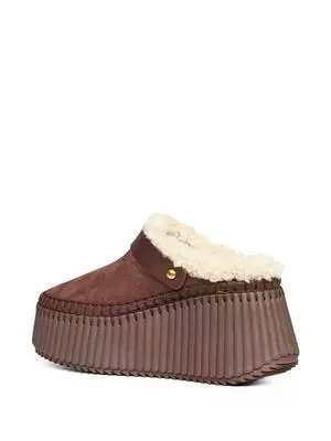 Chloé Nama Buckle Shearling Mules - Brown