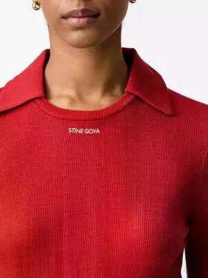 Stine Goya Ribbed-knit Long-sleeve Polo Top