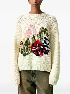 Stine Goya Floral-intarsia Chunky-knit Sweater - Neutrals