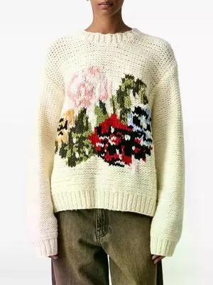 Stine Goya Floral-intarsia Chunky-knit Sweater - Neutrals