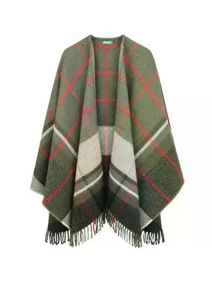 BENETTON Tartan-check Fringed Cape - Green