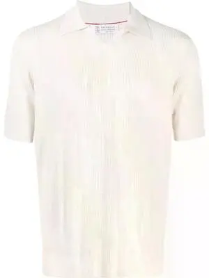 Brunello Cucinelli Ribbed Knit Polo Shirt - Neutrals