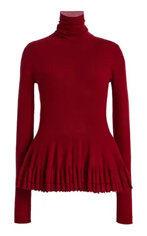 ASHLYN Merritt Turtleneck Wool-silk Top - Red