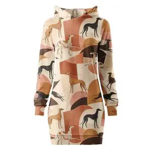 ALOHA FROM DEER Retro Greyhounds Oversize Hoodie Dress - Brown