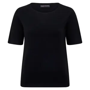 PAUL JAMES KNITWEAR Ultra Fine Cotton Fern Crew Neck Knitted T-shirt - Black
