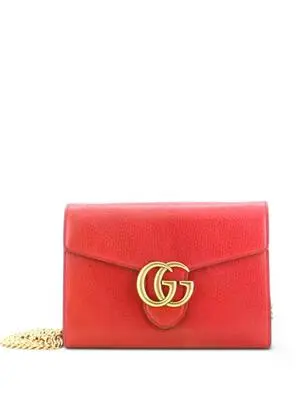 Gucci Gg Marmont Chain Wallet Leather Mini Clutch Bag - Red