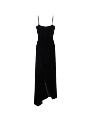 Givenchy Sliced Long Slashed Dress In Velvet - Black