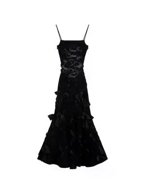 Givenchy Sliced Long Dress In Leopard Lace With Ribbons - Black