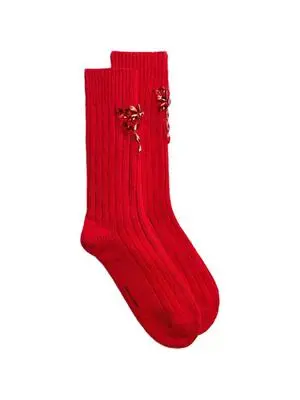Simone Rocha Embellished Ribbed Socks - Red