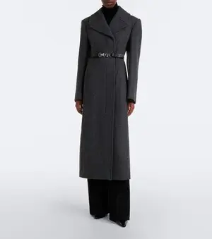 Sportmax Belted Herringbone Virgin Wool Coat