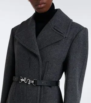 Sportmax Belted Herringbone Virgin Wool Coat
