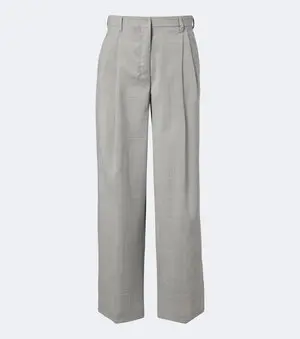 Max Mara Wide-leg Pleated Virgin Wool Pants - Grey