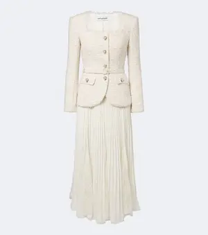 SELF-PORTRAIT Belted Boucle Blazer Dress - Beige