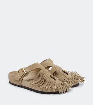 Etro X Birkenstock Gizeh Fringed Suede Sandals - Beige