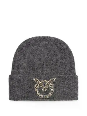 Pinko Love Birds Crystal-embellished Beanie Hat - Grey