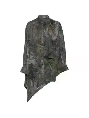 ZIGGY CHEN Abstract-print Asymmetric Shirt - Grey