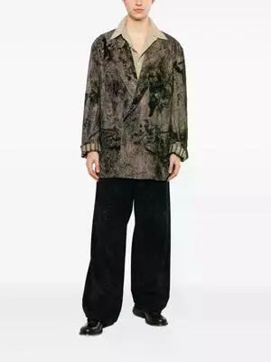 ZIGGY CHEN Crinkled-finish Double-breasted Jacket - Brown