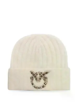 Pinko Love Birds Crystal-embellished Beanie Hat - Neutrals