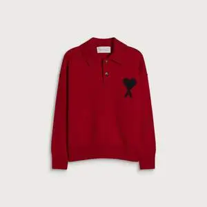 AMI Paris Contrasted Adc Polo - Ruby Red/ Black
