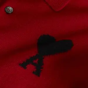 AMI Paris Contrasted Adc Polo - Ruby Red/ Black