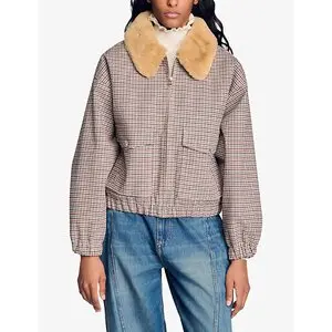 Sandro Checked Contrast-collar Stretch-cotton Jacket