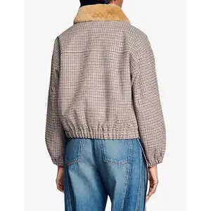 Sandro Checked Contrast-collar Stretch-cotton Jacket