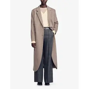 Sandro Checked Belted-waist Stretch Wool-blend Trousers