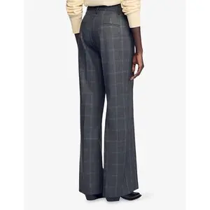 Sandro Checked Belted-waist Stretch Wool-blend Trousers