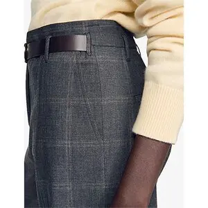 Sandro Checked Belted-waist Stretch Wool-blend Trousers