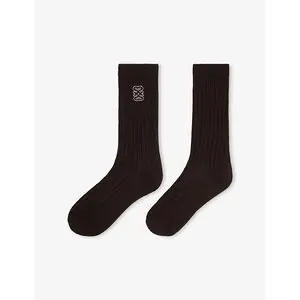 Sandro Ribbed Logo-embroidered Wool And Cashmere-blend Socks - Black Brown