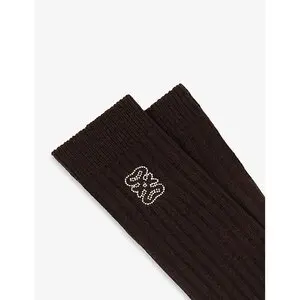 Sandro Ribbed Logo-embroidered Wool And Cashmere-blend Socks - Black Brown