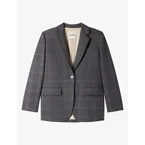 Sandro Checked Lapel-collar Stretch Wool-blend Jacket - Grey