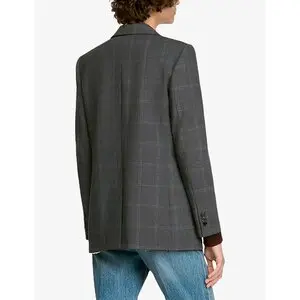 Sandro Checked Lapel-collar Stretch Wool-blend Jacket
