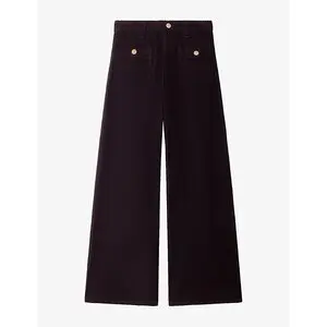 Sandro Straight-leg High-rise Velvet Trousers - Bordeaux