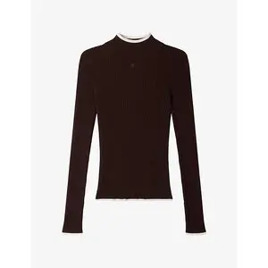 Sandro Ribbed High-neck Wool And Silk-blend Jumper - Brown