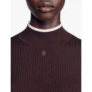 Sandro Ribbed High-neck Wool And Silk-blend Jumper