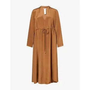 Max Mara Long-sleeve Silk Crepe De Chine Midi Dress - Tobacco