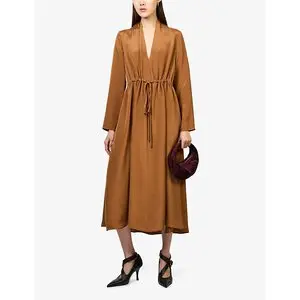 Max Mara Long-sleeve Silk Crepe De Chine Midi Dress