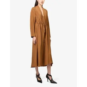 Max Mara Long-sleeve Silk Crepe De Chine Midi Dress